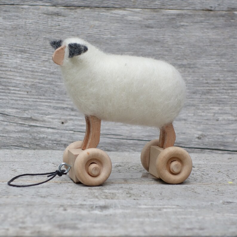 Natural Colors Sheep on Wheels - Ornament - Wool Needle Felted ...