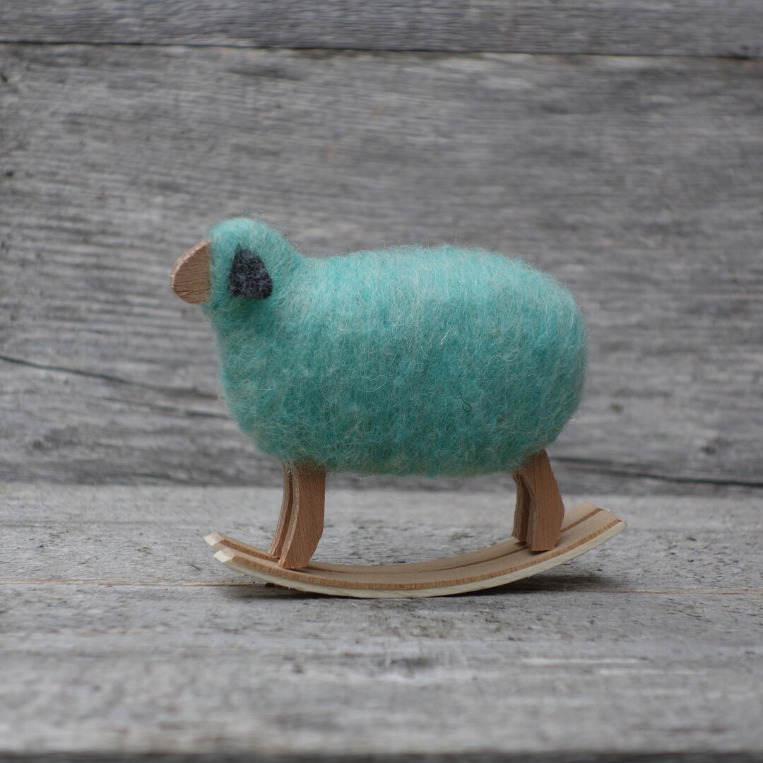 Needle Felted Wool Rocking Sheep Ornament - Handmade With Plywood Body ...