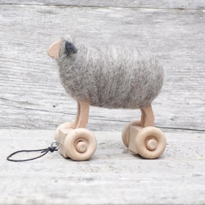 Natural Colors Sheep on Wheels - Ornament - Wool Needle Felted ...