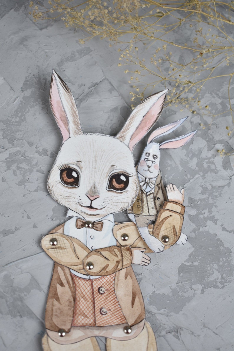 Teddy bunny Rabbit paper doll paper toys paper crafts | Etsy