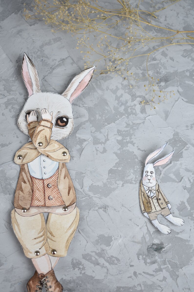 Teddy bunny Rabbit paper doll paper toys paper crafts | Etsy