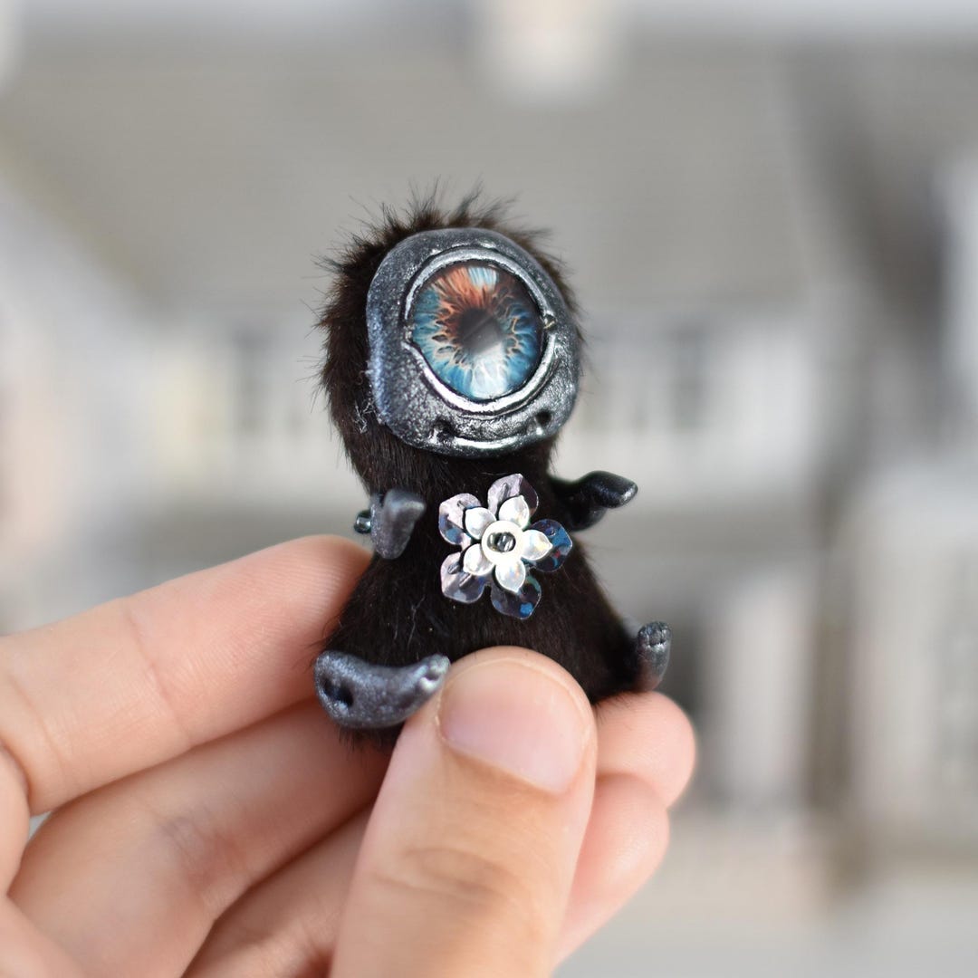 Cyclop Tiny Monster Ooak Toys Miniature Gothic Plush Black Skull Toy ...