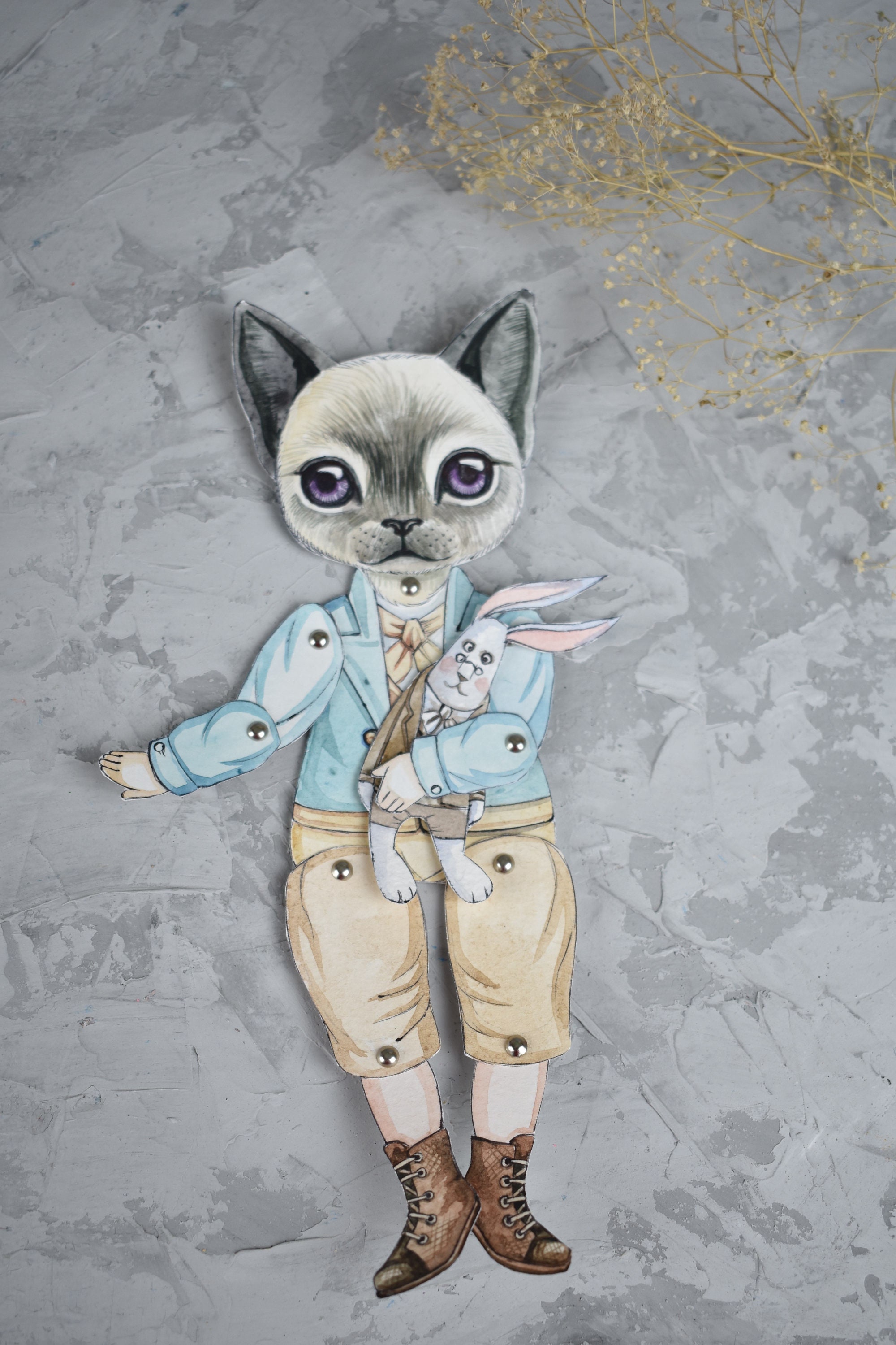 Paper cat kitty toys fantasy crafts paper dolls download | Etsy