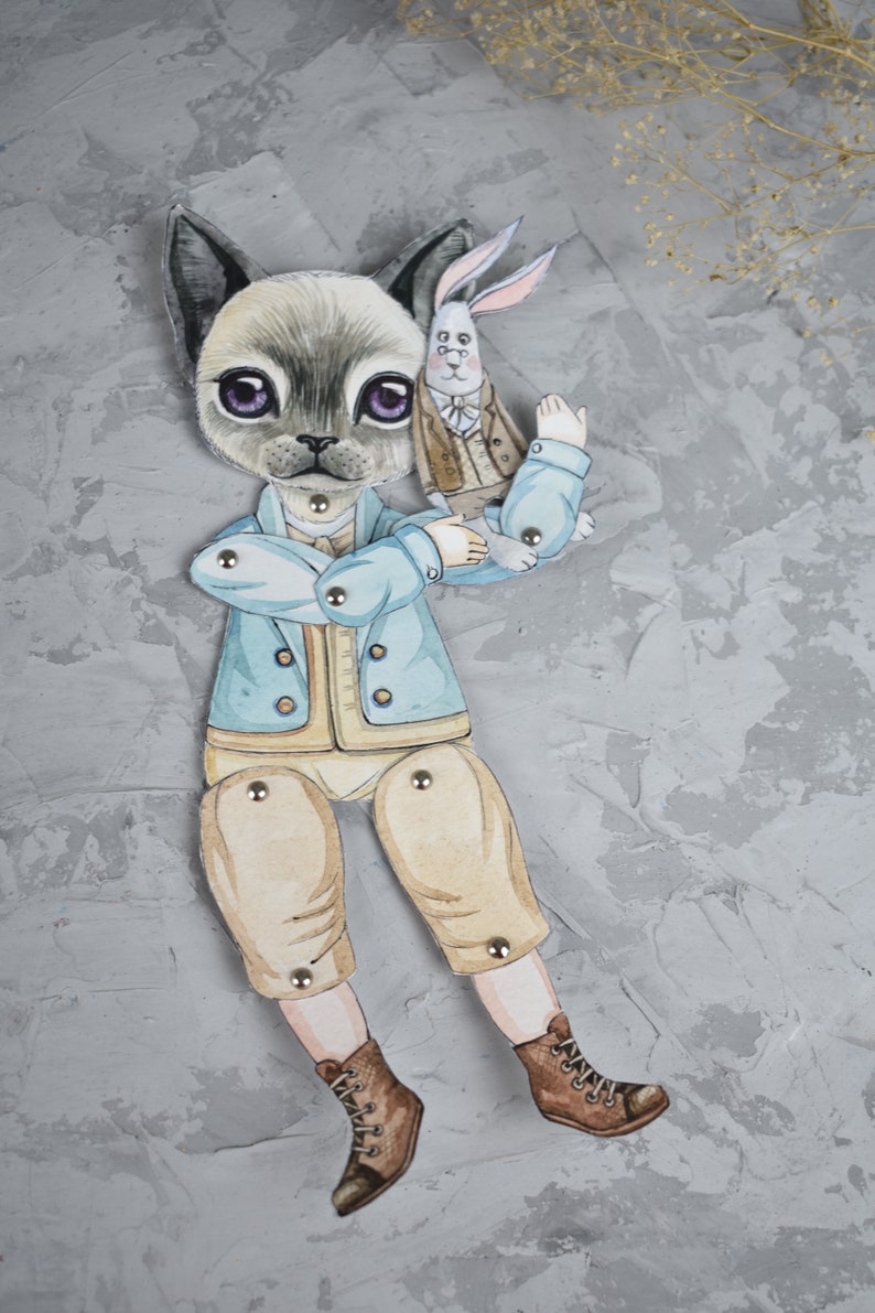 Paper cat kitty toys fantasy crafts paper dolls download | Etsy
