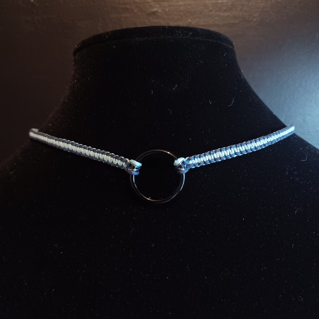 Braided Choker - Shades of Blue With Black Agate Ring - Etsy