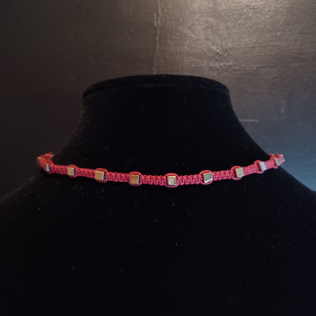 Braided Choker - Burgundy With Brass Beads - Etsy