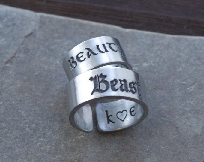 Couples Rings Personalized Beauty and the Beast Rings Silver Couples ...
