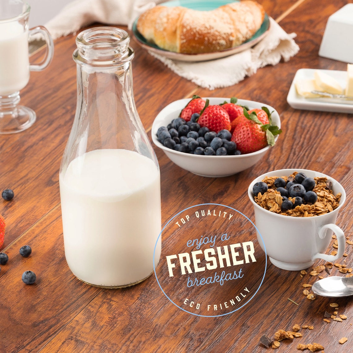 Kitchentoolz 32 Oz Round Glass Milk Jugs With Caps - Perfect Milk ...