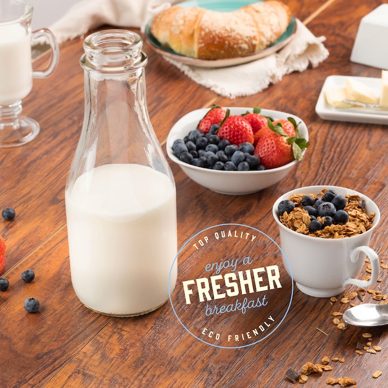 Kitchentoolz 32 Oz Round Glass Milk Jugs With Caps - Perfect Milk ...