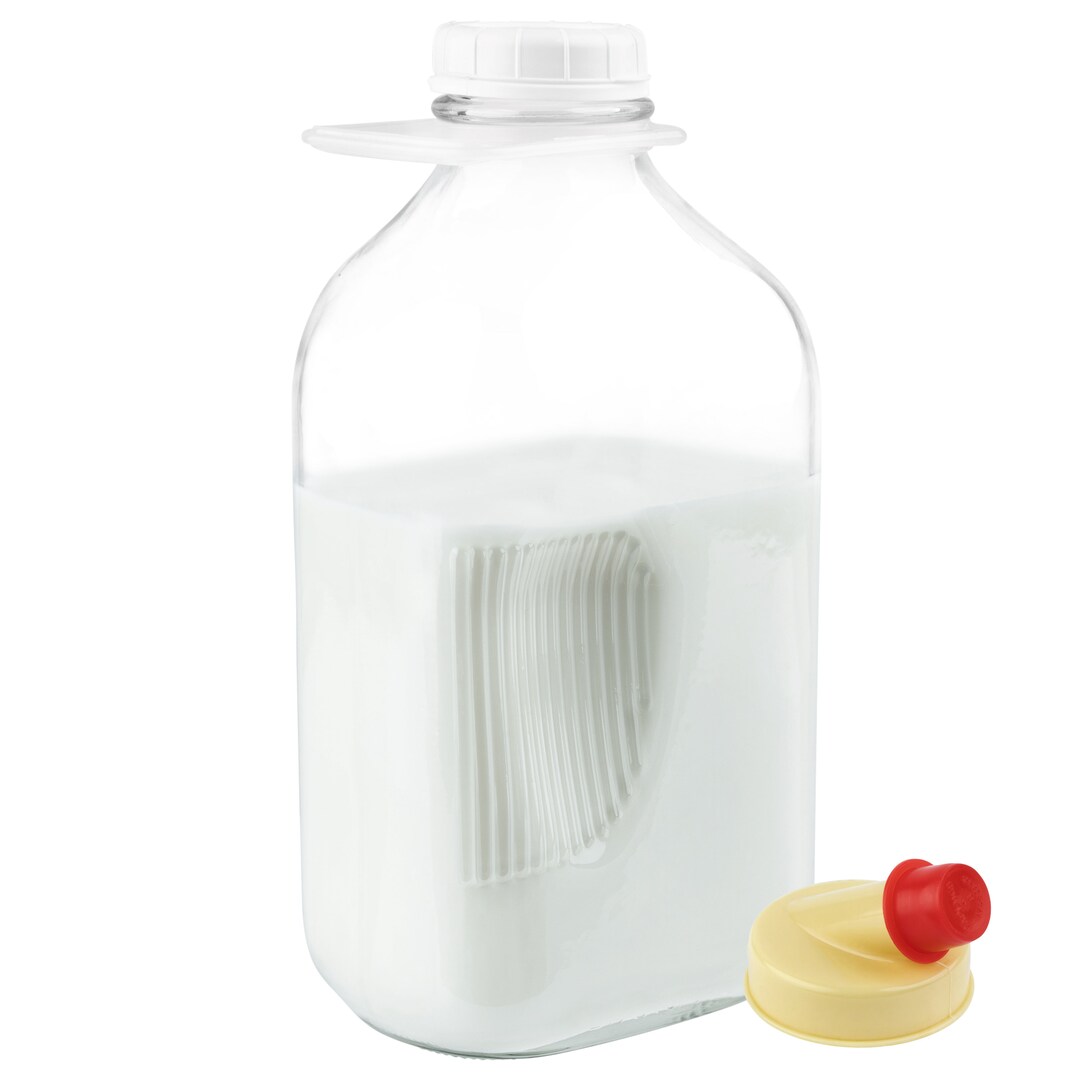 Kitchentoolz 64 Oz Glass Milk Bottle With Lids, Half Gallon Milk ...