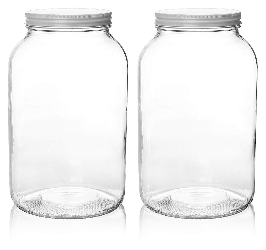 2 Pack 1 Gallon Glass Mason Jar Wide Mouth With Airtight Metal Lid ...