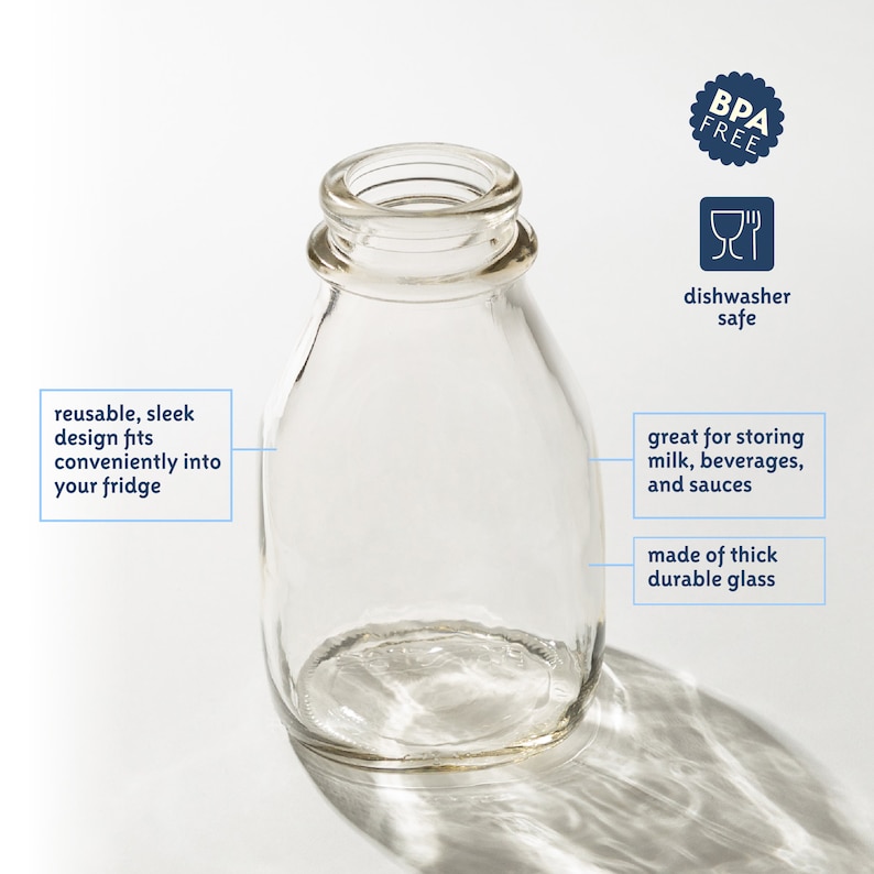 Kitchentoolz 16 Oz Glass Milk and Creamer Bottle With Caps - Perfect ...