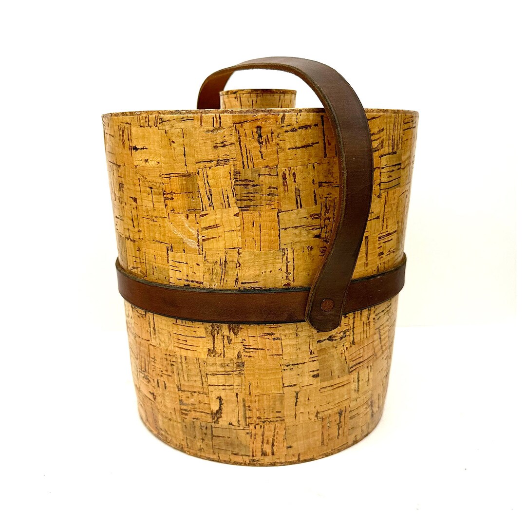 Cork Parquetry Ice Bucket W/ Lid & Leather Handle Karl Springer ...