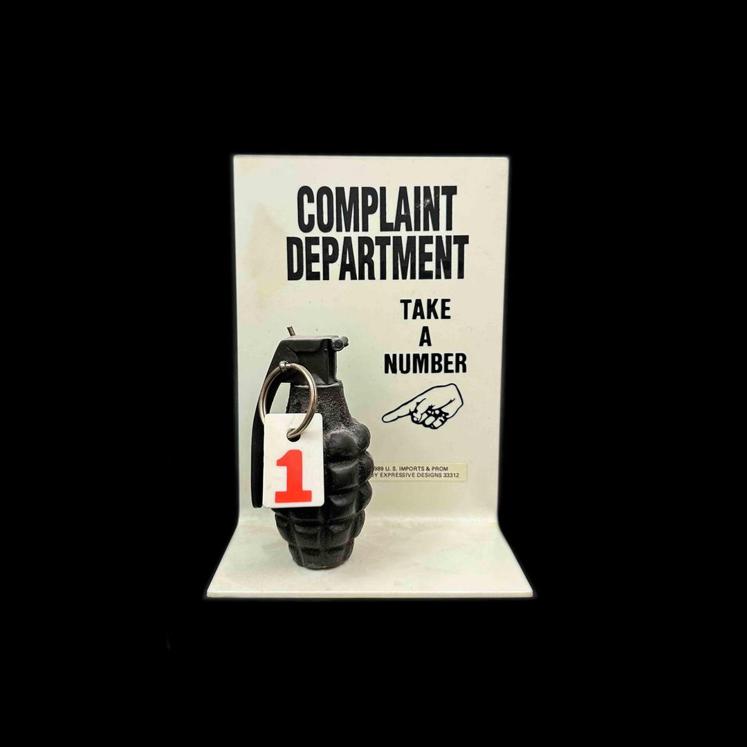 Pop Art Take a Number Grenade Complaint Department Sign Desk Accessory ...