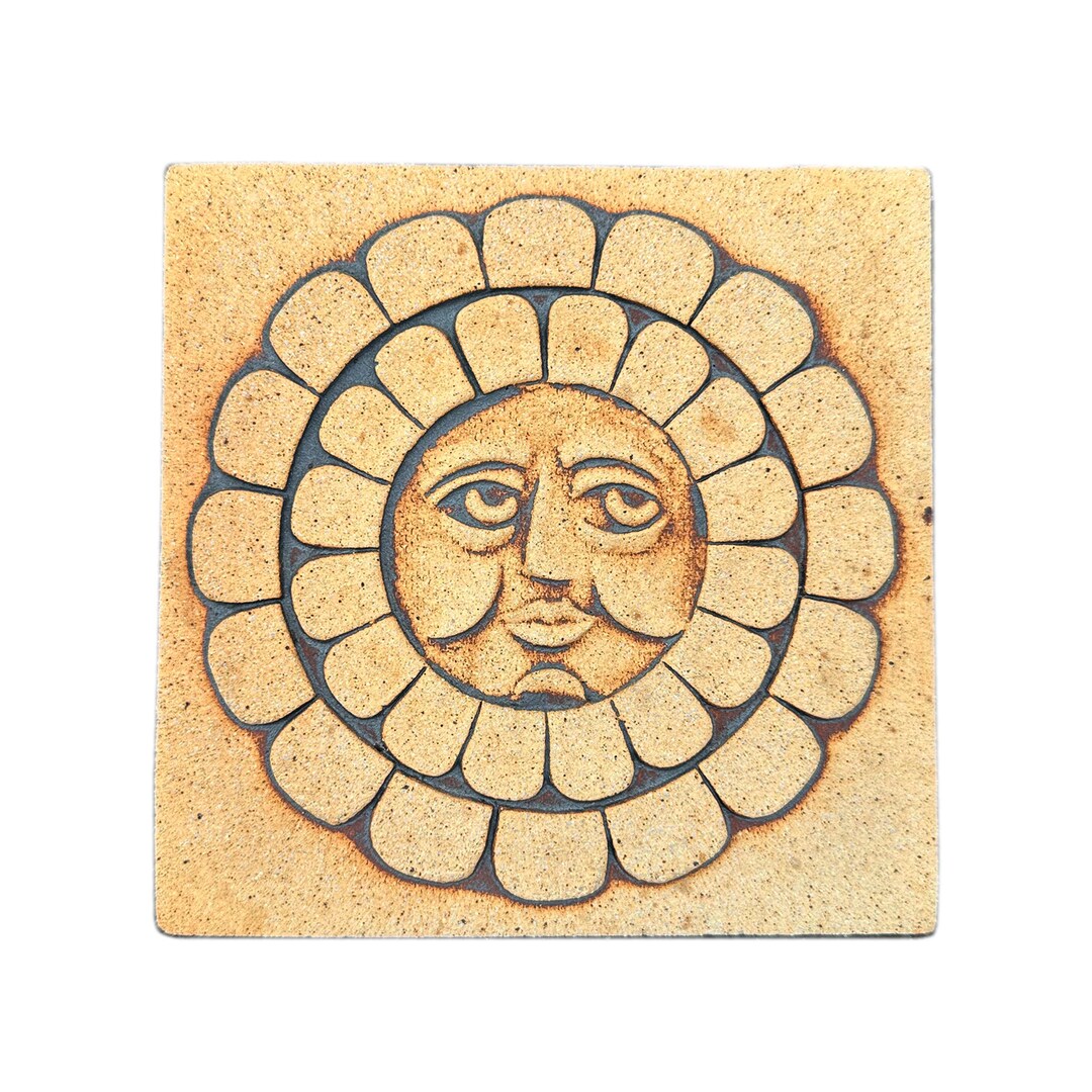 John Wenzel Clayworks 8x8 Stoneware Sun Face Tile Decorative Ceramic ...