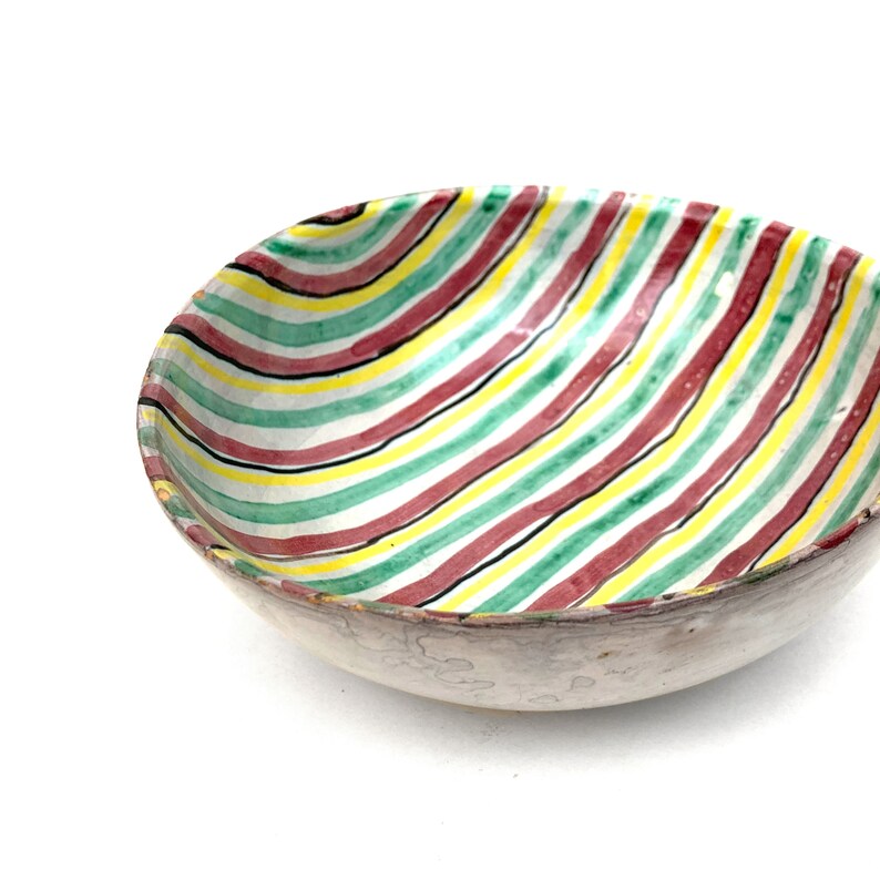 Ingeborg Rasmussen RAS Ceramics Pottery Bowl Pink Green Yellow Striped ...