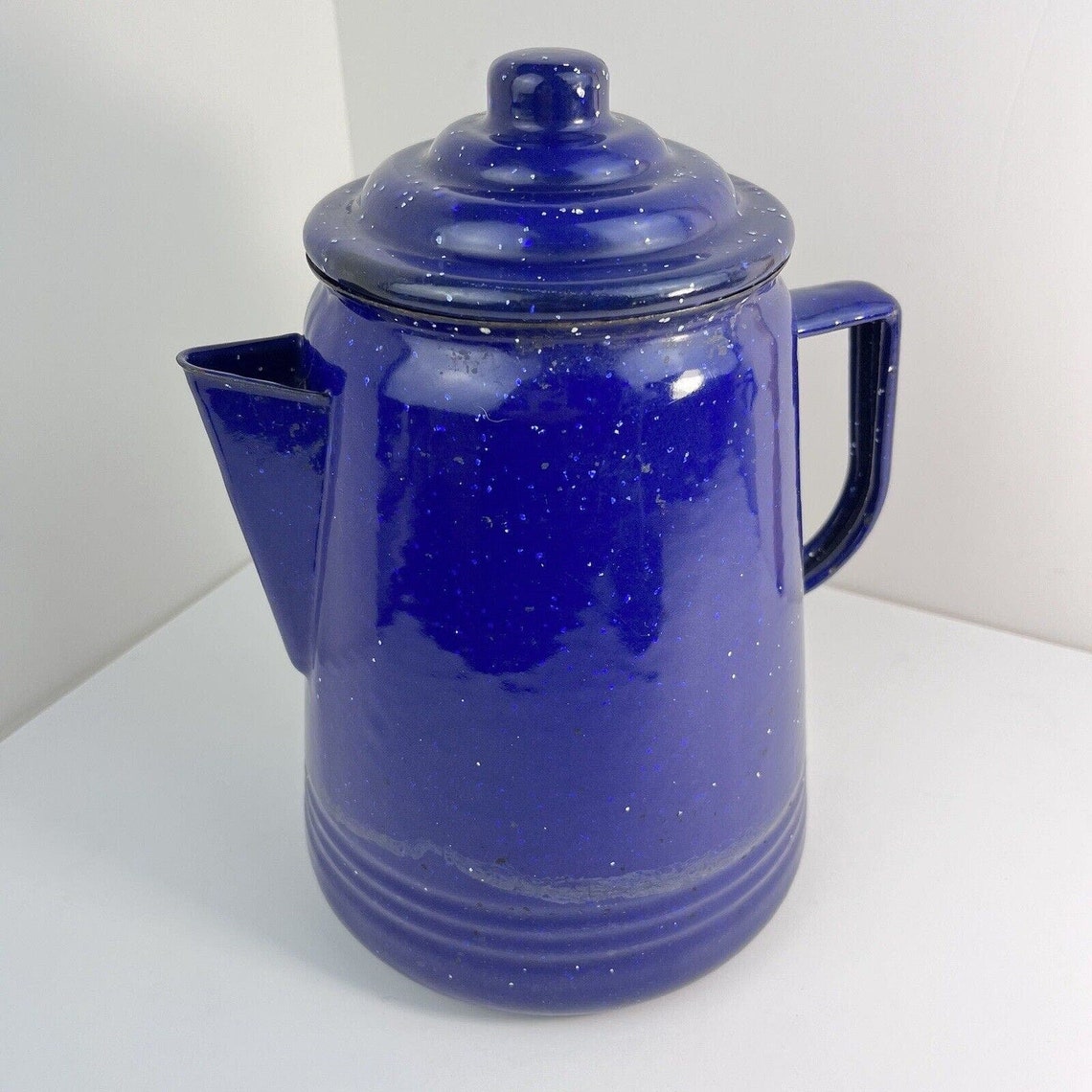 Vintage Blue Enamelware Camping Coffee Pot Speckled Cobalt Blue Decor ...