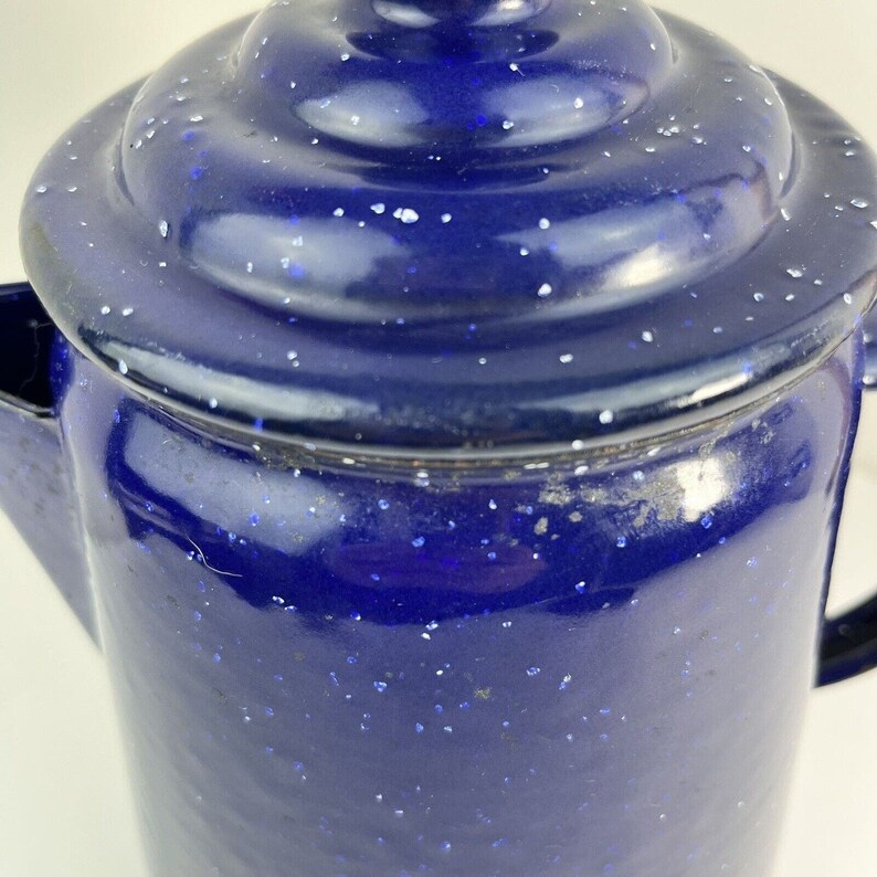 Vintage Blue Enamelware Camping Coffee Pot Speckled Cobalt Blue Decor ...