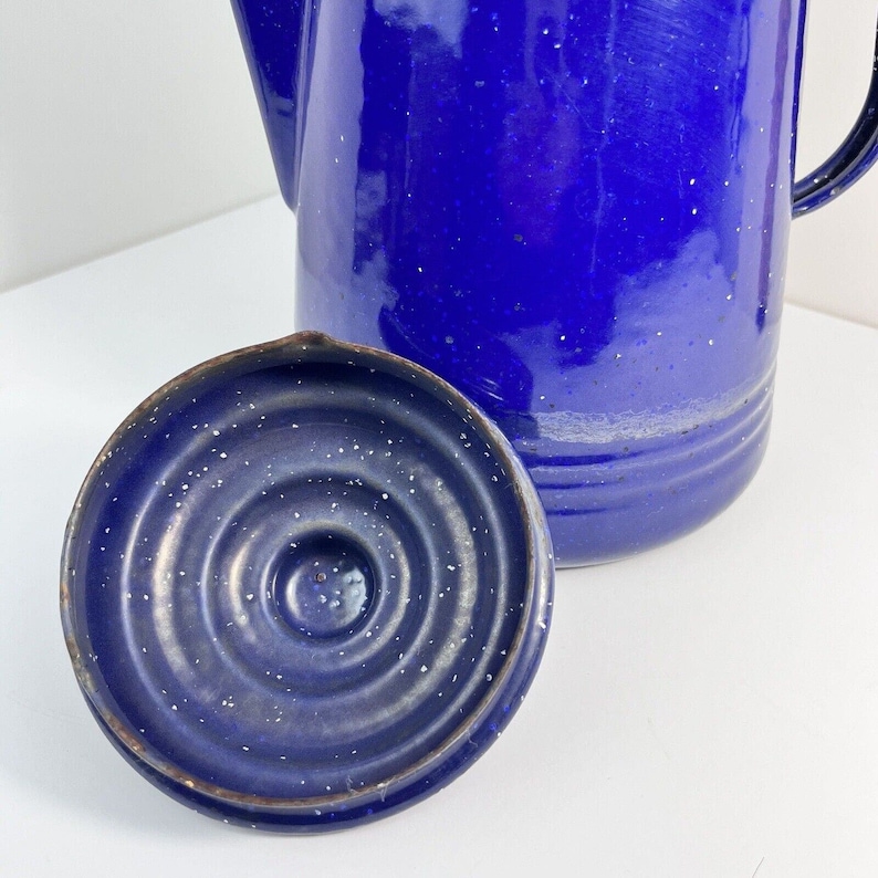 Vintage Blue Enamelware Camping Coffee Pot Speckled Cobalt Blue Decor ...