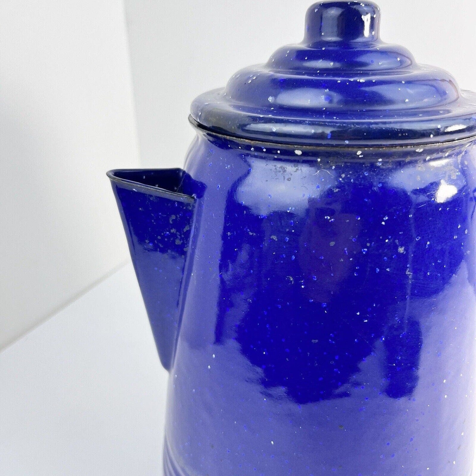Vintage Blue Enamelware Camping Coffee Pot Speckled Cobalt Blue Decor ...