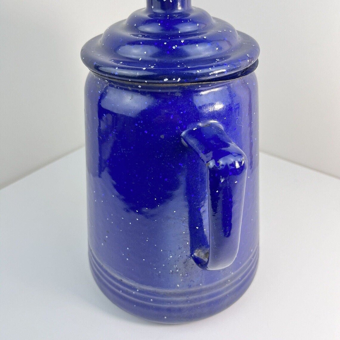 Vintage Blue Enamelware Camping Coffee Pot Speckled Cobalt Blue Decor ...