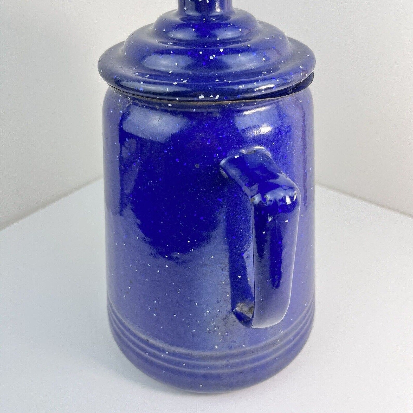 Vintage Blue Enamelware Camping Coffee Pot Speckled Cobalt Blue Decor ...