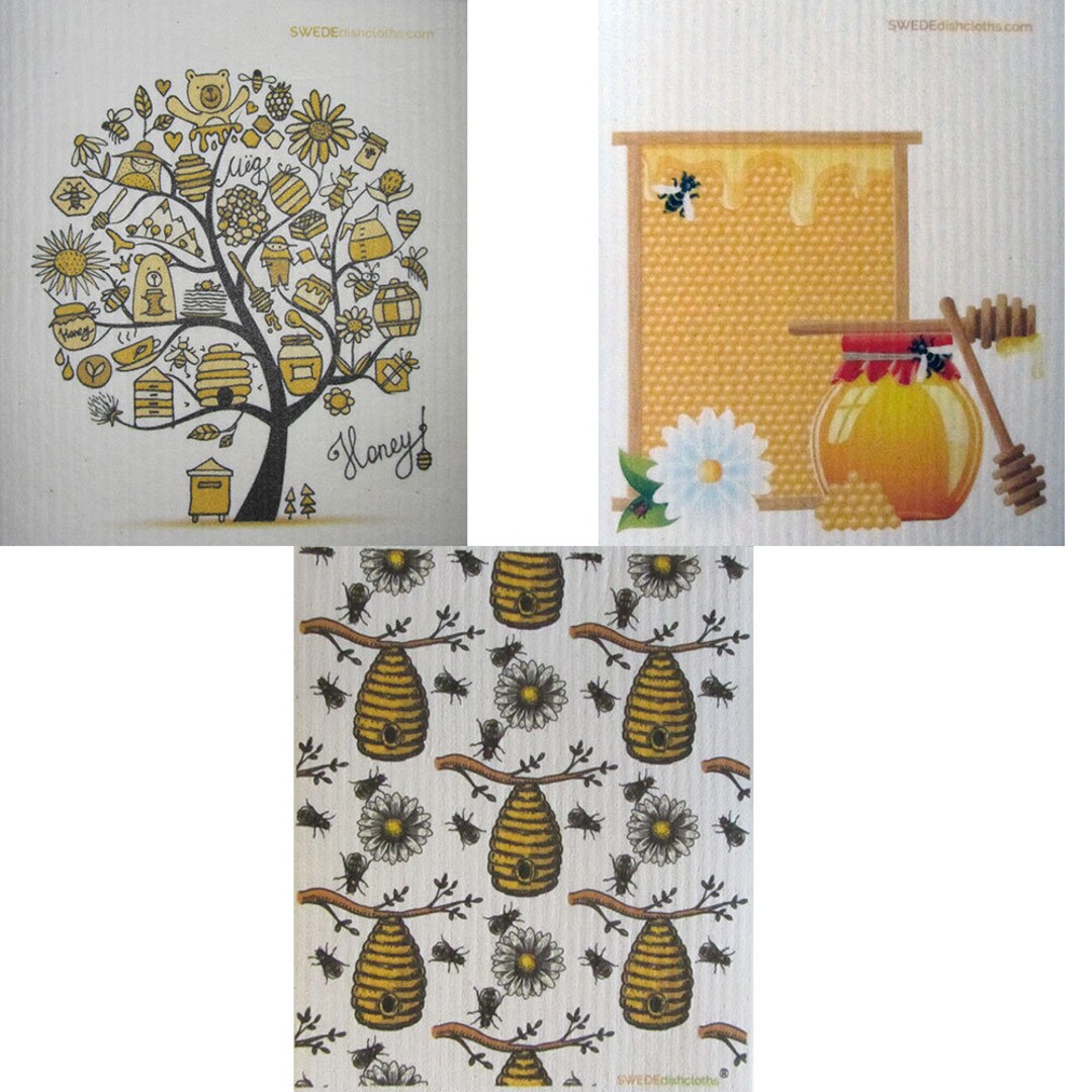 Bees/honey Set of 3 Cloths (one of Each Design) Swedish Dishcloths ...