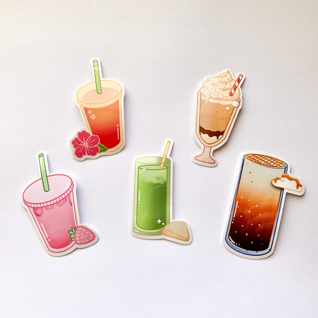 Cafe Drink Stickers | Pink Drink, Iced Matcha Latte, Caramel Cloud ...