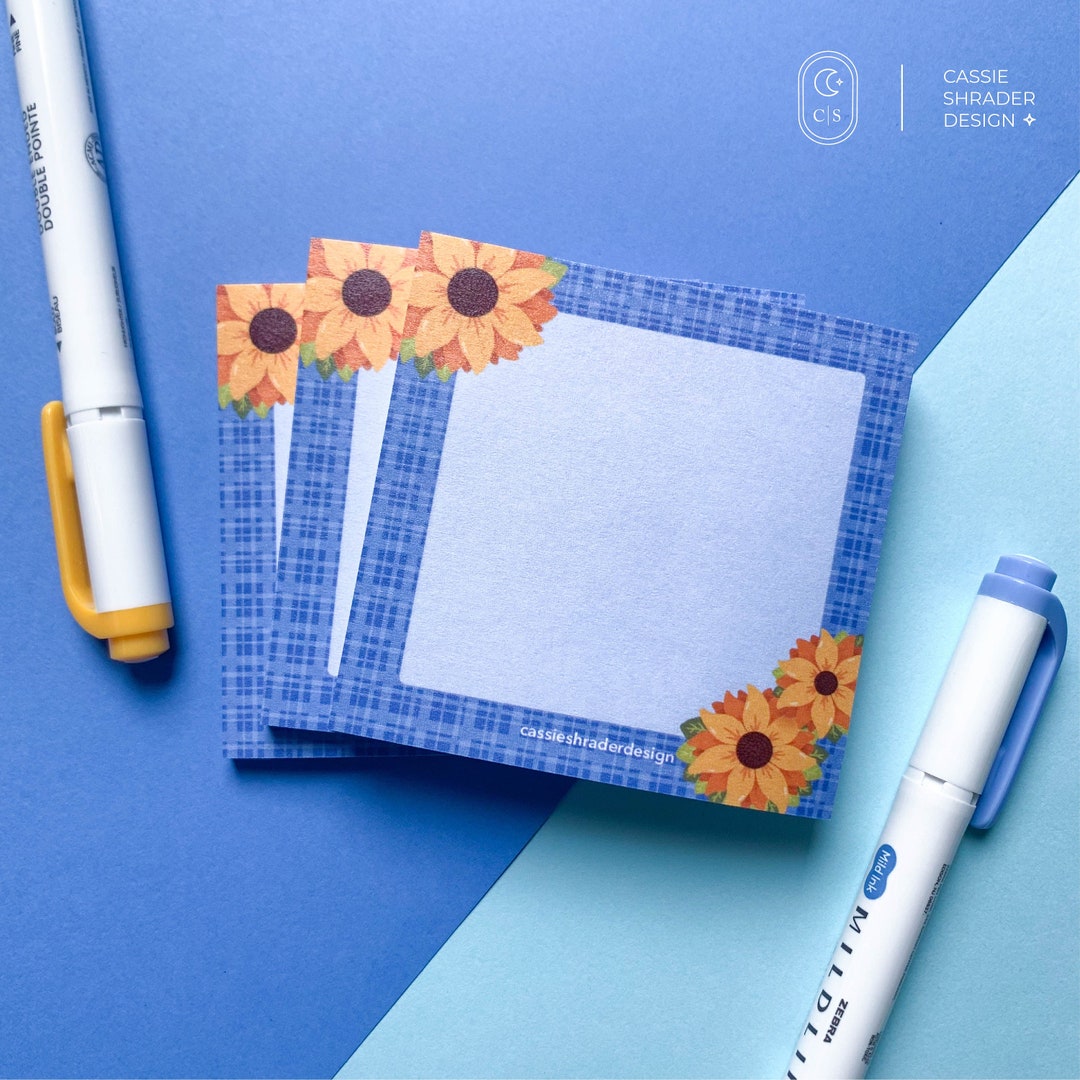 Sunflowers & Plaid Sticky Notes | Memo Pads | Post-it Notes, 3x3 Inches ...