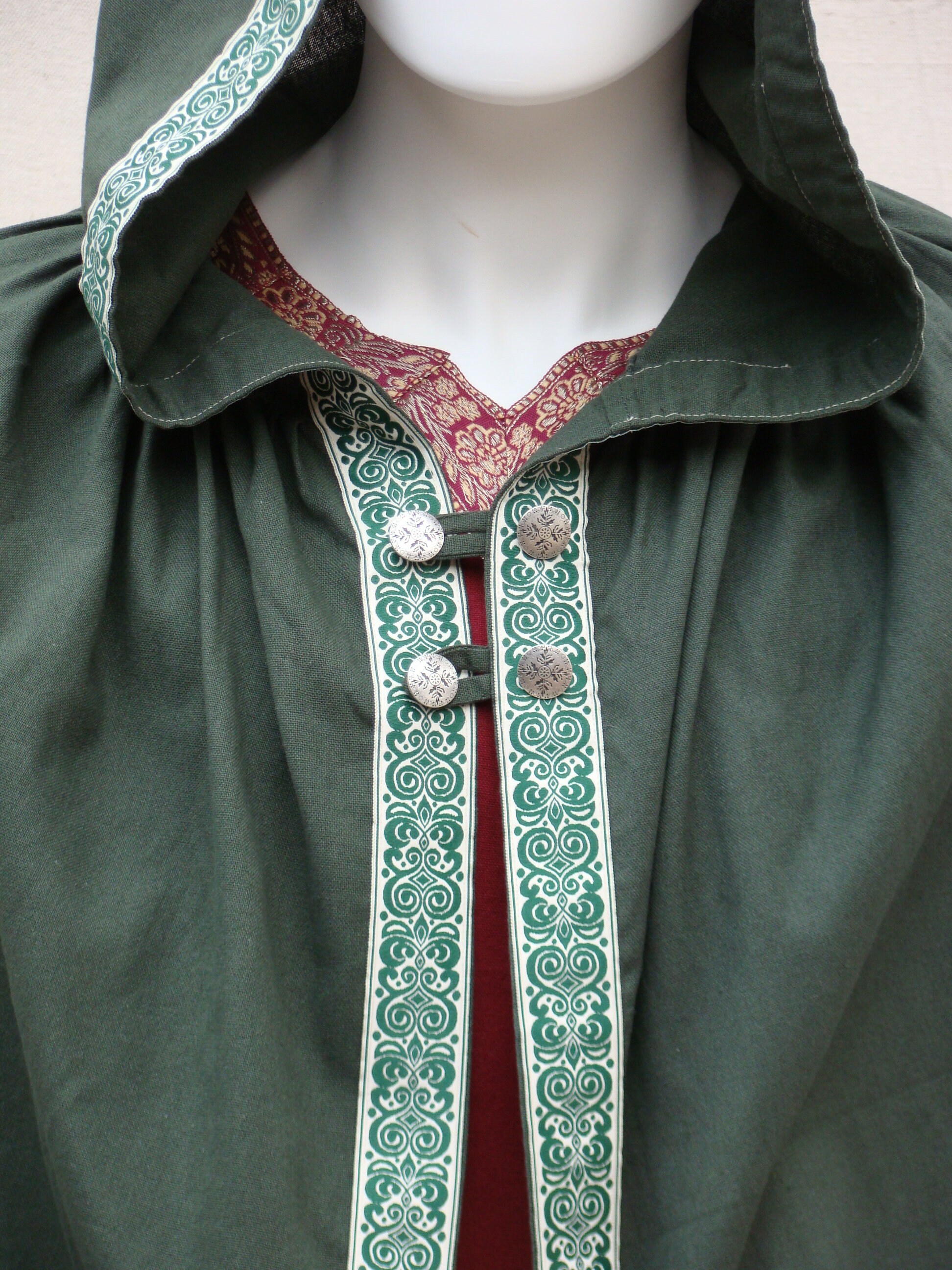 Hooded Cotton Cloaks With Jacquard Trim, Green - Etsy