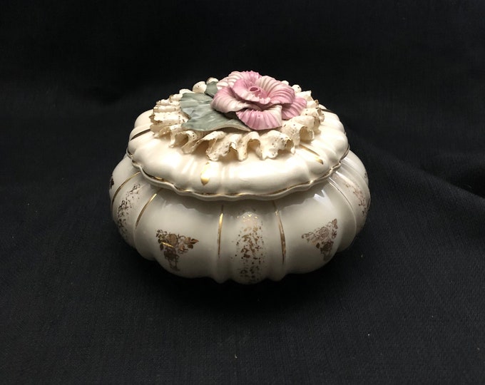 Vintage Chantilly Round China Trinket Bowl Pink Rose and Porcelain Lace ...