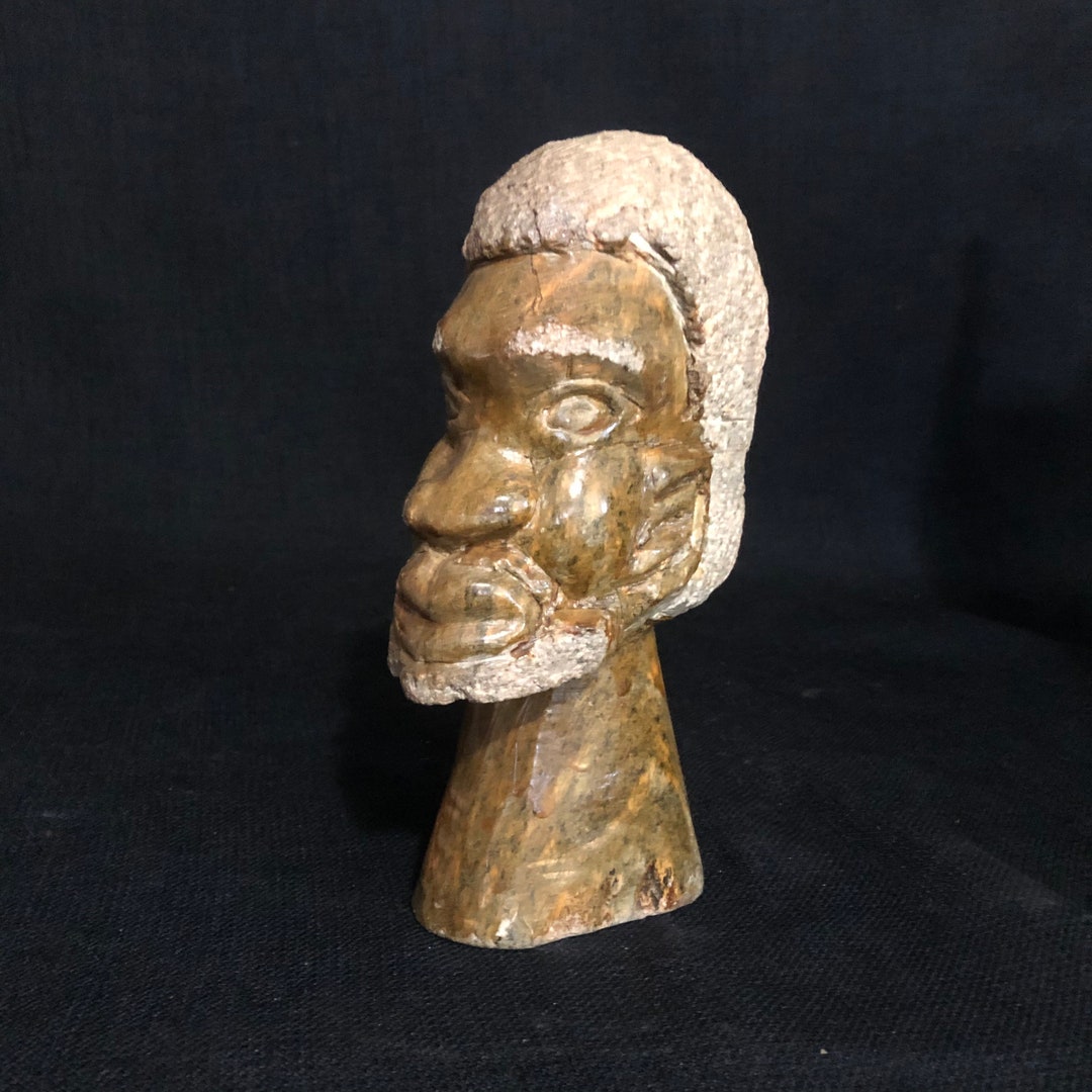 Hand Carved African Stone Sculpture Man Bust - Primitive Hand Carved ...