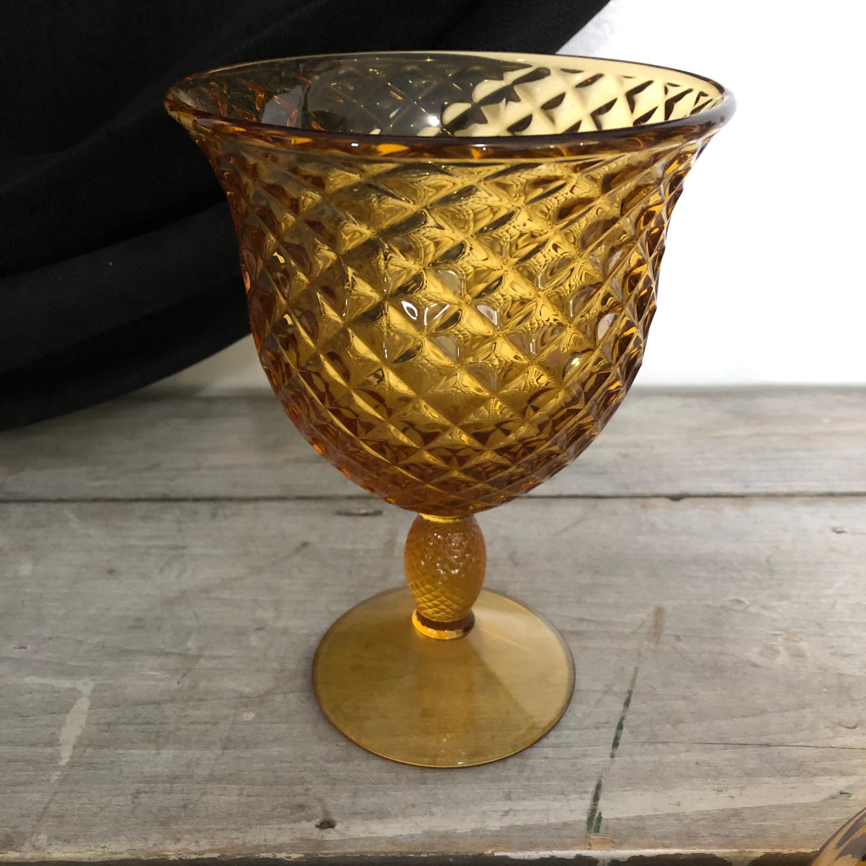Four Vintage Amber Glass Pieces Large Goblet Vase Celery | Etsy