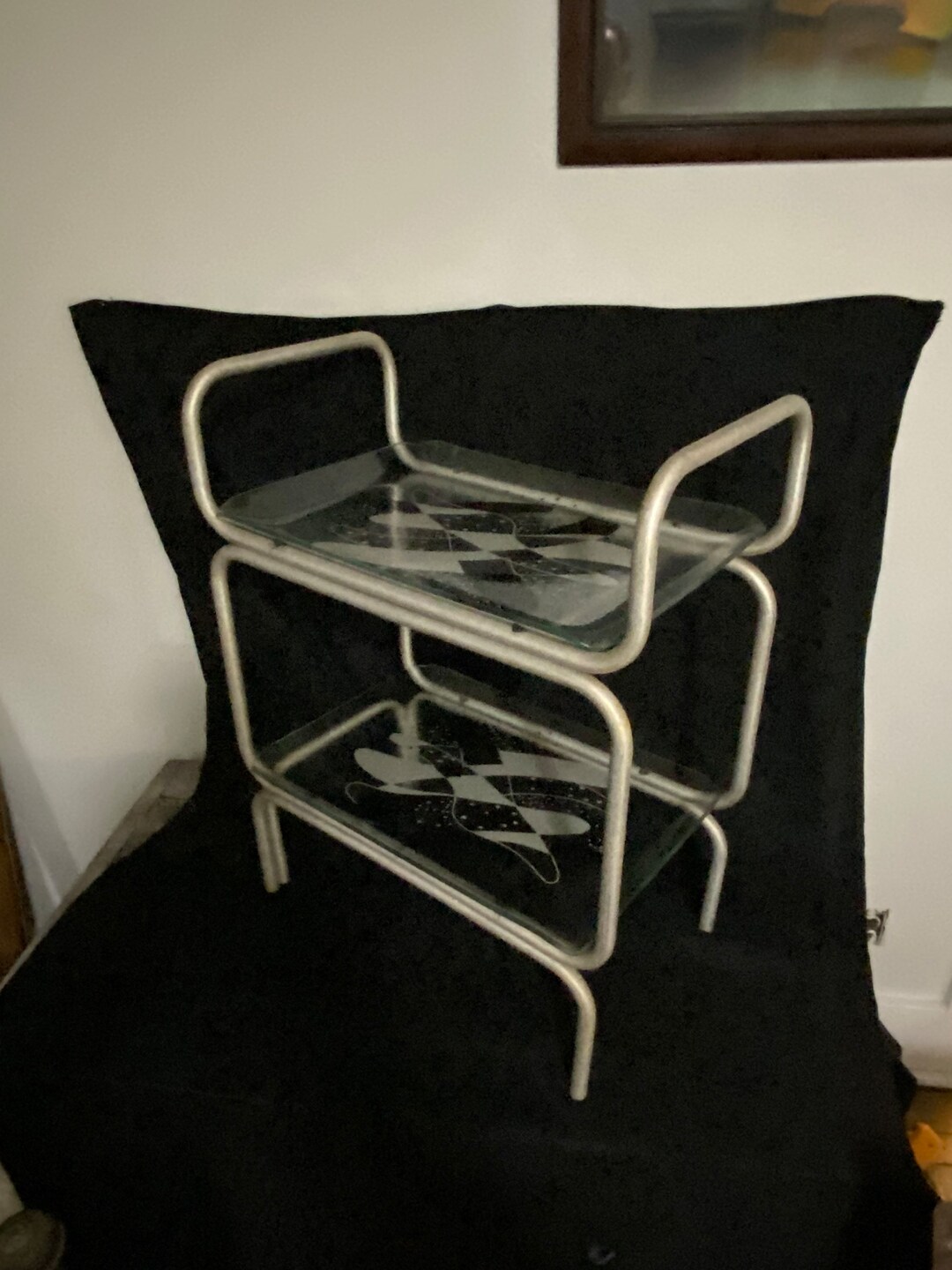 MCM Two Tier Serving Cart - Atomic Black and White Design Tempered ...