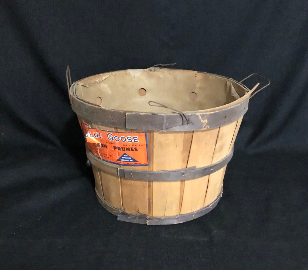 Vintage Blue Goose Basket Bushel Basket - Slat Wood Basket With Metal ...