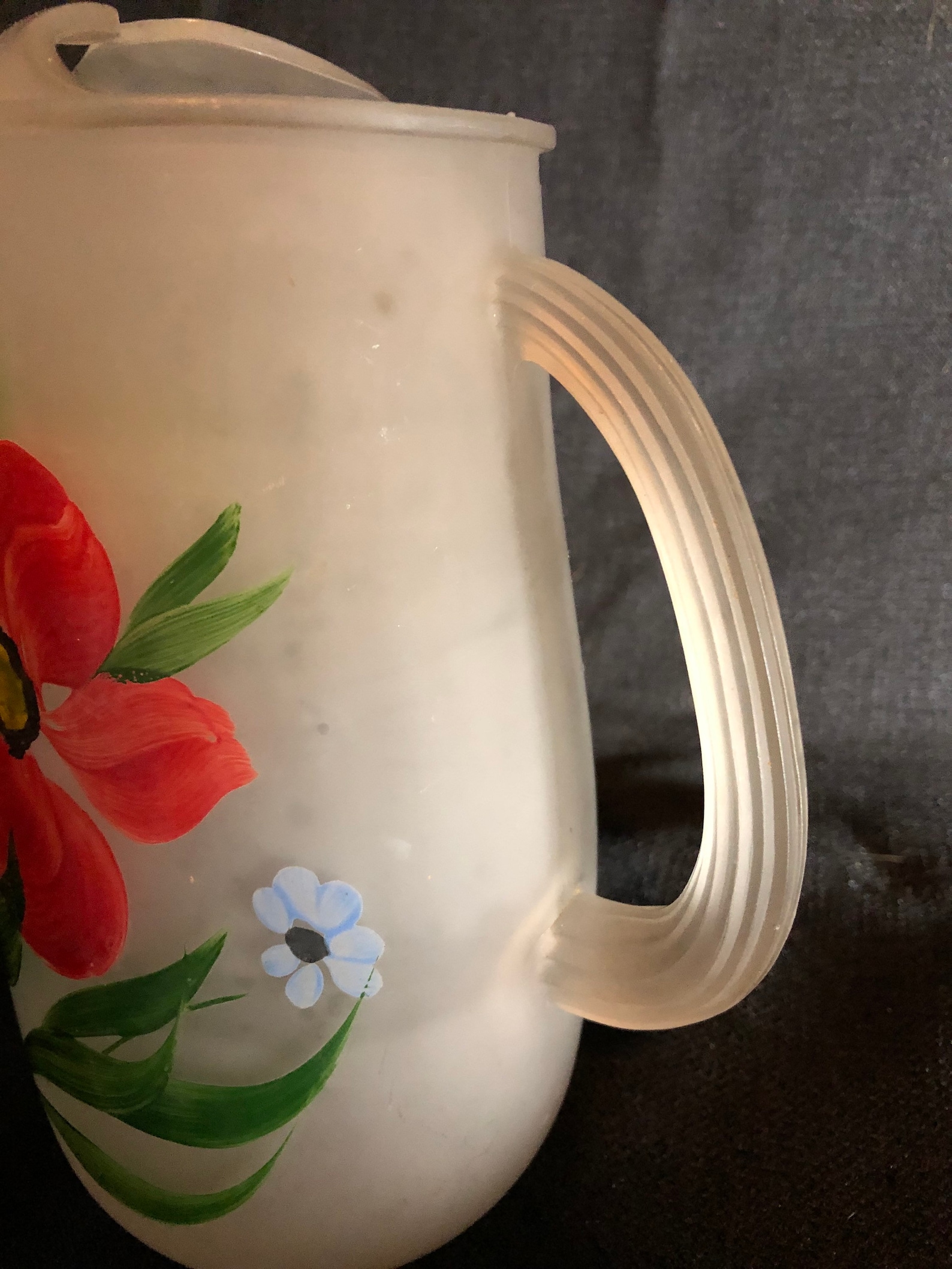 Vintage Hand Painted Pitcher Frosted Glass Pitcher Ribbed - Etsy