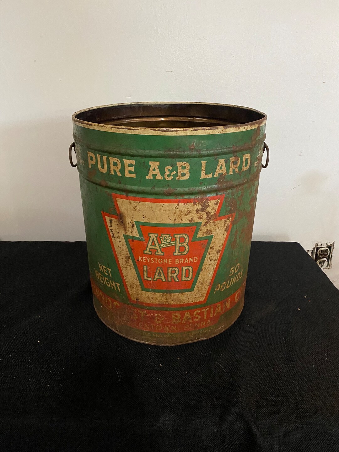 Antique A and B Lard Tin. 50 Lbs - Arbogast and Bastain Lard Can With ...