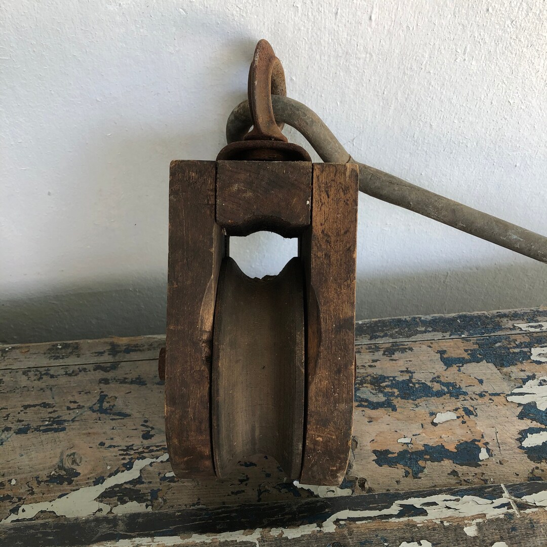 Antique 9 Barn Pulley Antique Wooden Block Pulley With Iron Bar ...