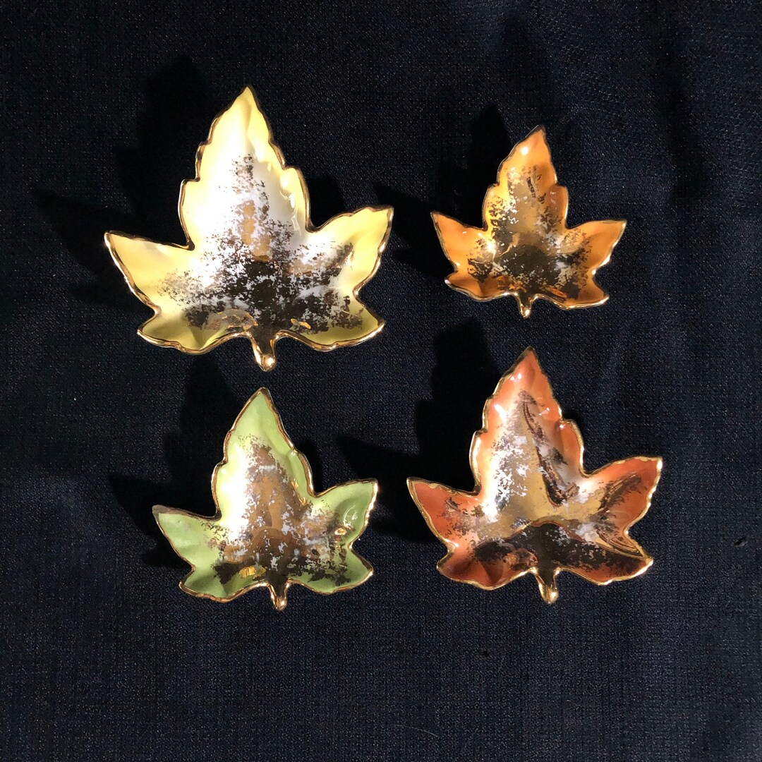 FOUR Vintage Ceramic Maple Leaves - Multi-colored - Stackable - Autumn ...