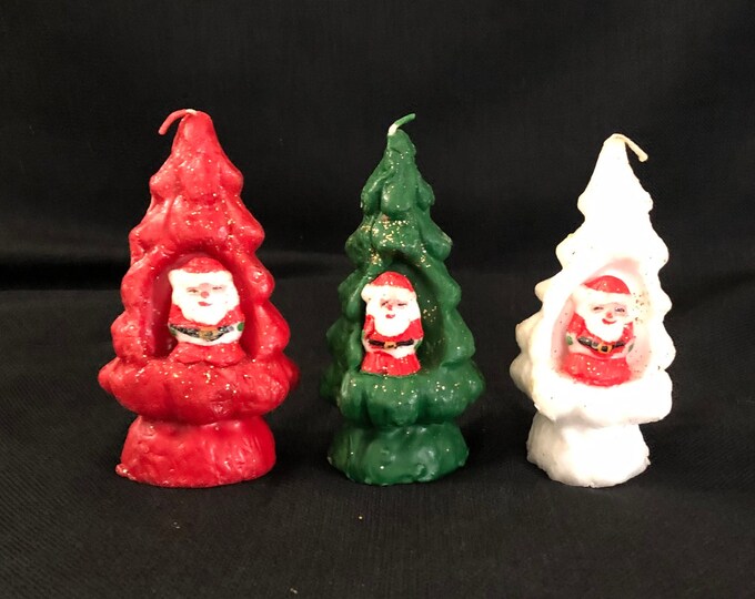 Set of THREE Vintage Christmas Tree Candles - Santa in the Tree Candles ...