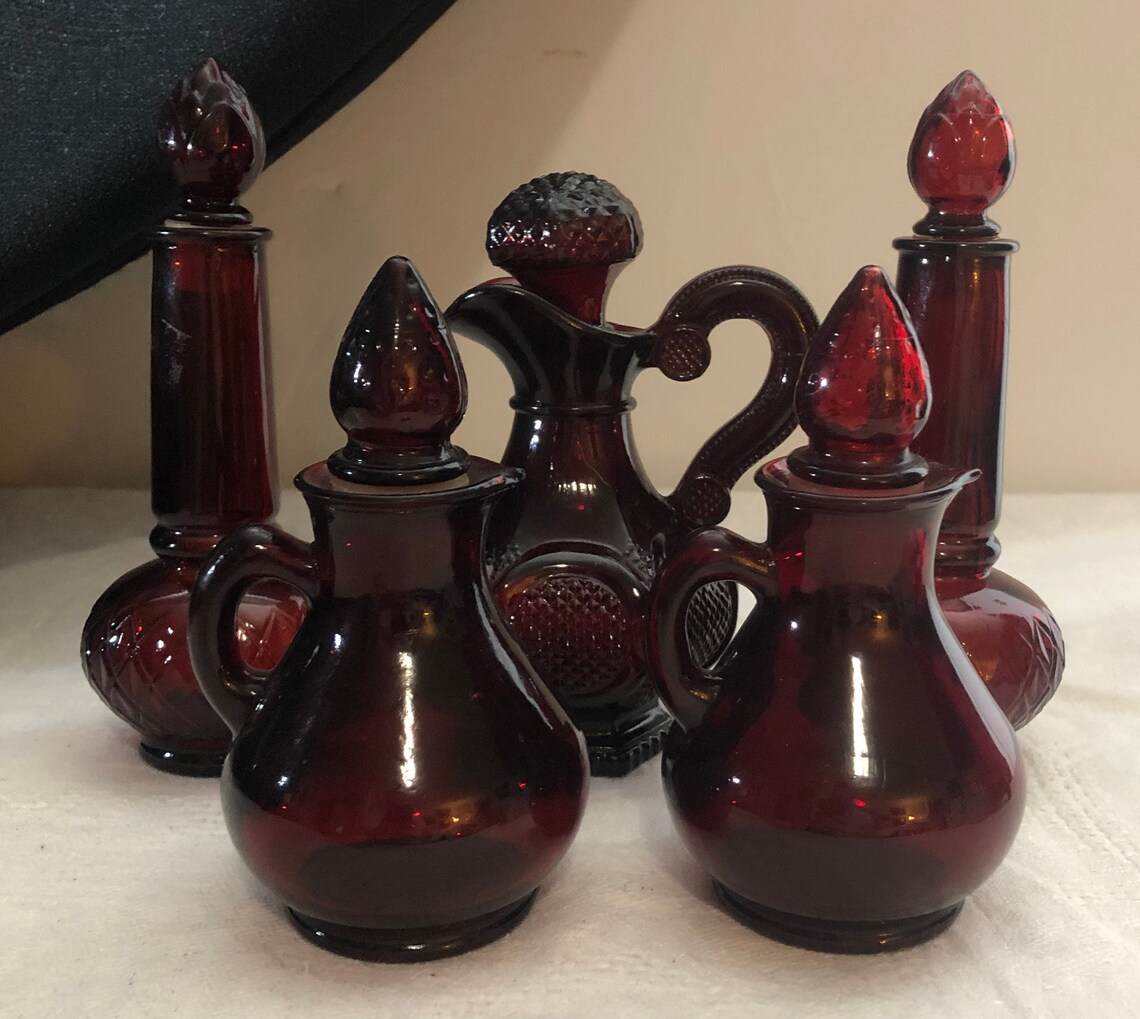 FIVE Avon Ruby Red Cruets Vintage Deep Ruby Red Glass Cruets | Etsy