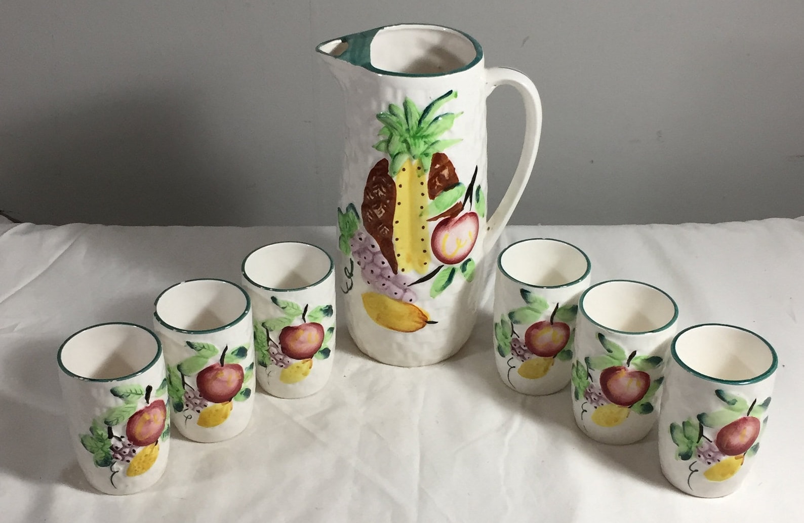 Vintage Ceramic Pitcher Set and Cups Mid Century Pitcher W/ | Etsy