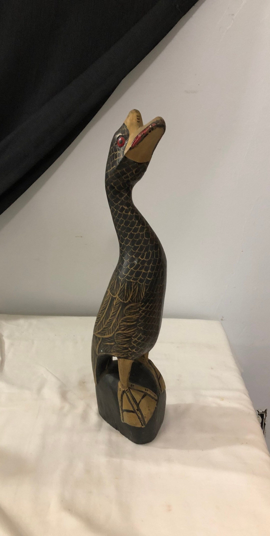 Carved Wooden Goose Statue Vintage Hand Carved Hand Painted Goose 18 ...