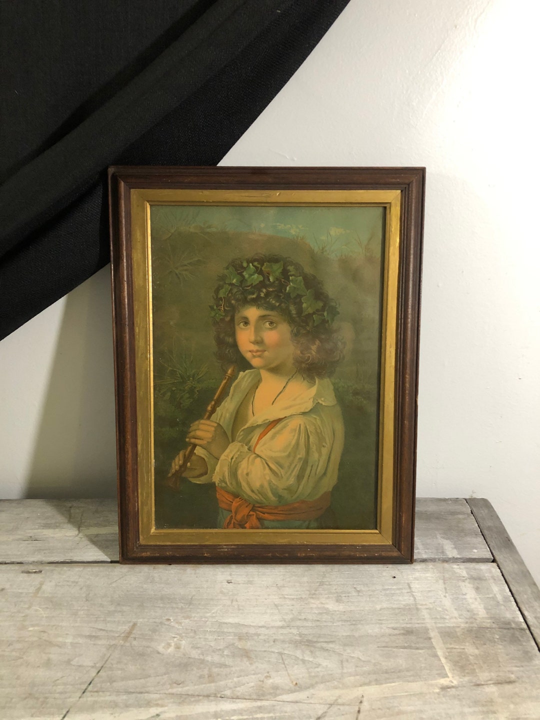 Antique Framed Lithograph - "italian Shepherd Boy With Flute" - Framed ...