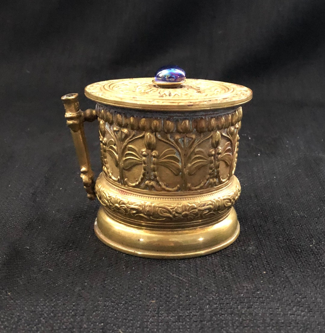 Beautiful Antique Brass Jar/catch All With Jewel Lid - Old Brass Mug ...