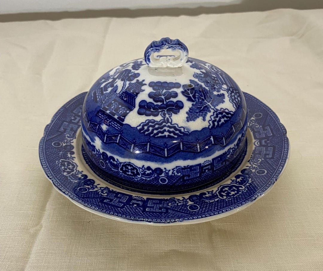 Antique Blue Willow Covered Butter Dish by Allerton - Rare Antique Blue ...