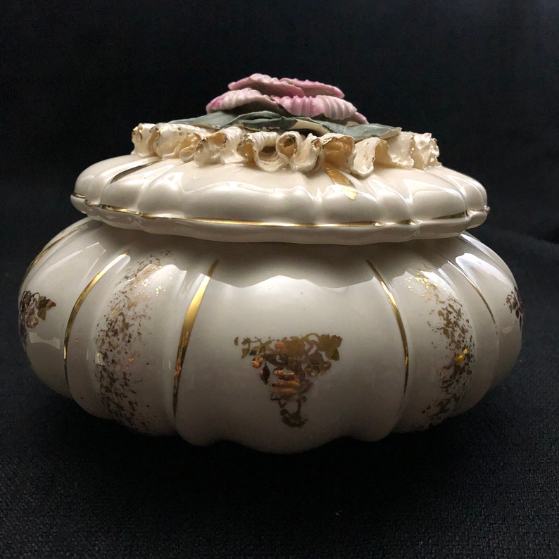 Vintage Chantilly Round China Trinket Bowl Pink Rose and - Etsy