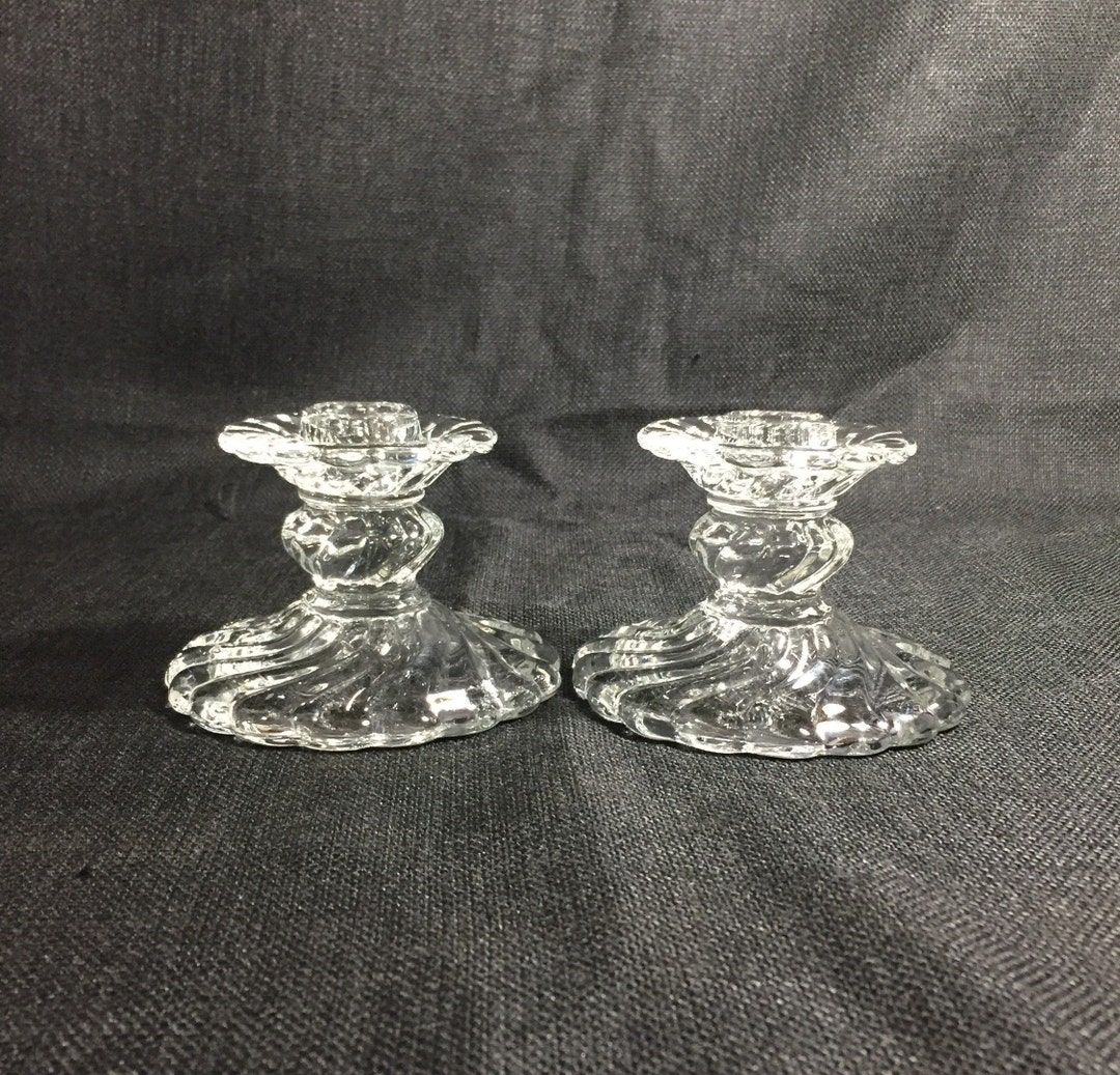 Vintage PAIR Fostoria Colony Single Light Candlestick Holders - Swirl ...