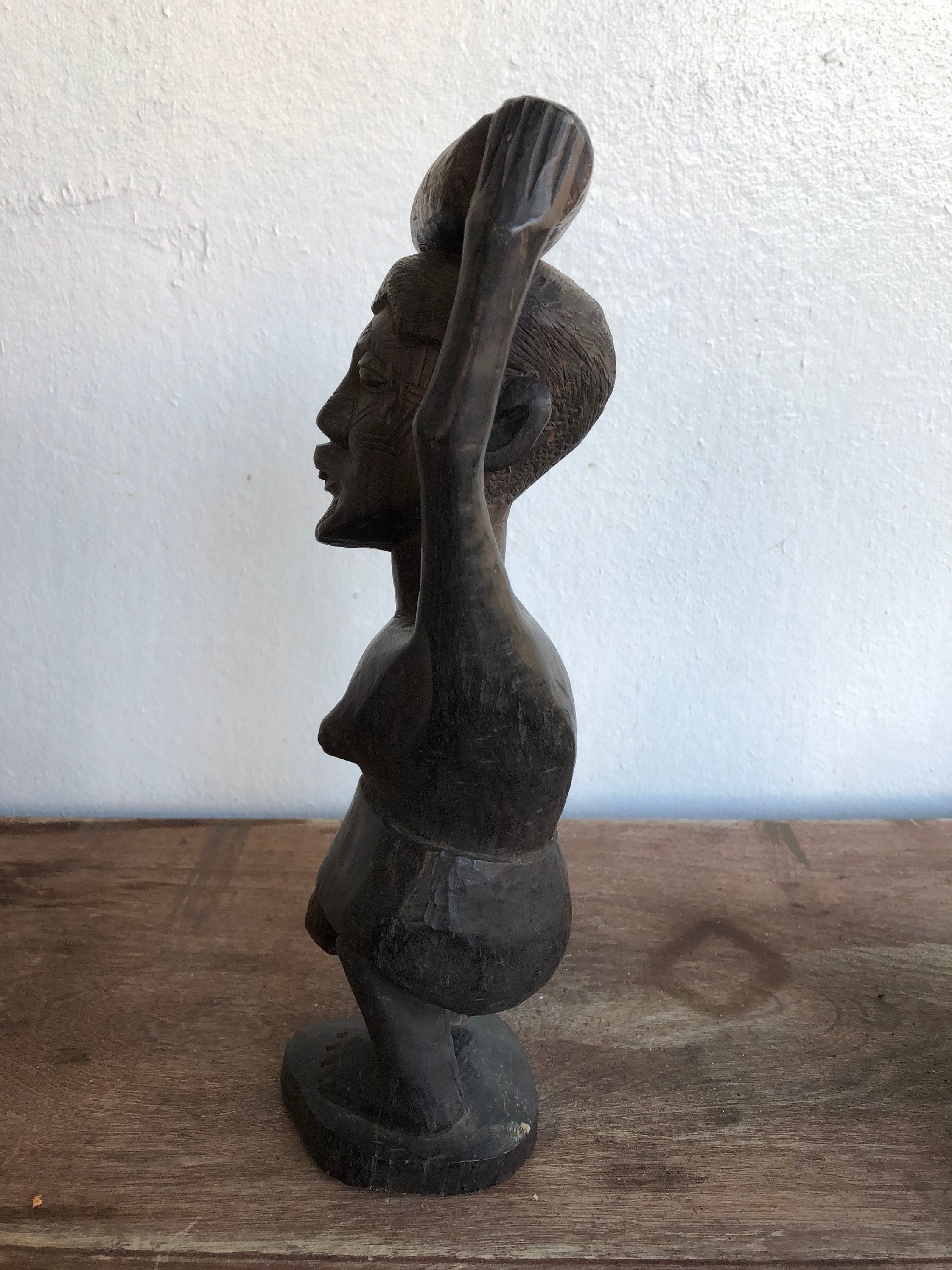 Vintage African Carved Wood Statue - Hand Carved Wooden Statue Figurine ...