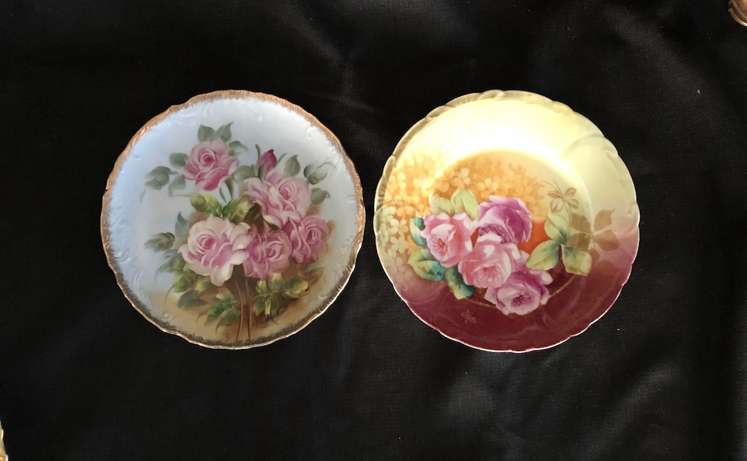 Pair Antique Porcelain Limoges Plates - Hand Painted Floral Porcelain ...